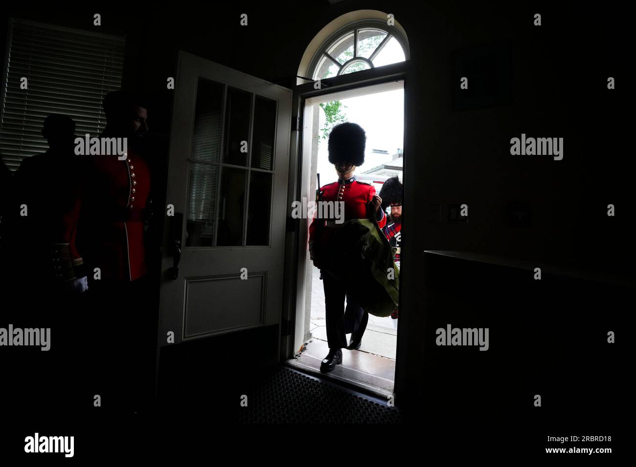 Ceremonial Guards from the Canadian Grenadier Guards (CGG) regiment arrive to the guard house to ...