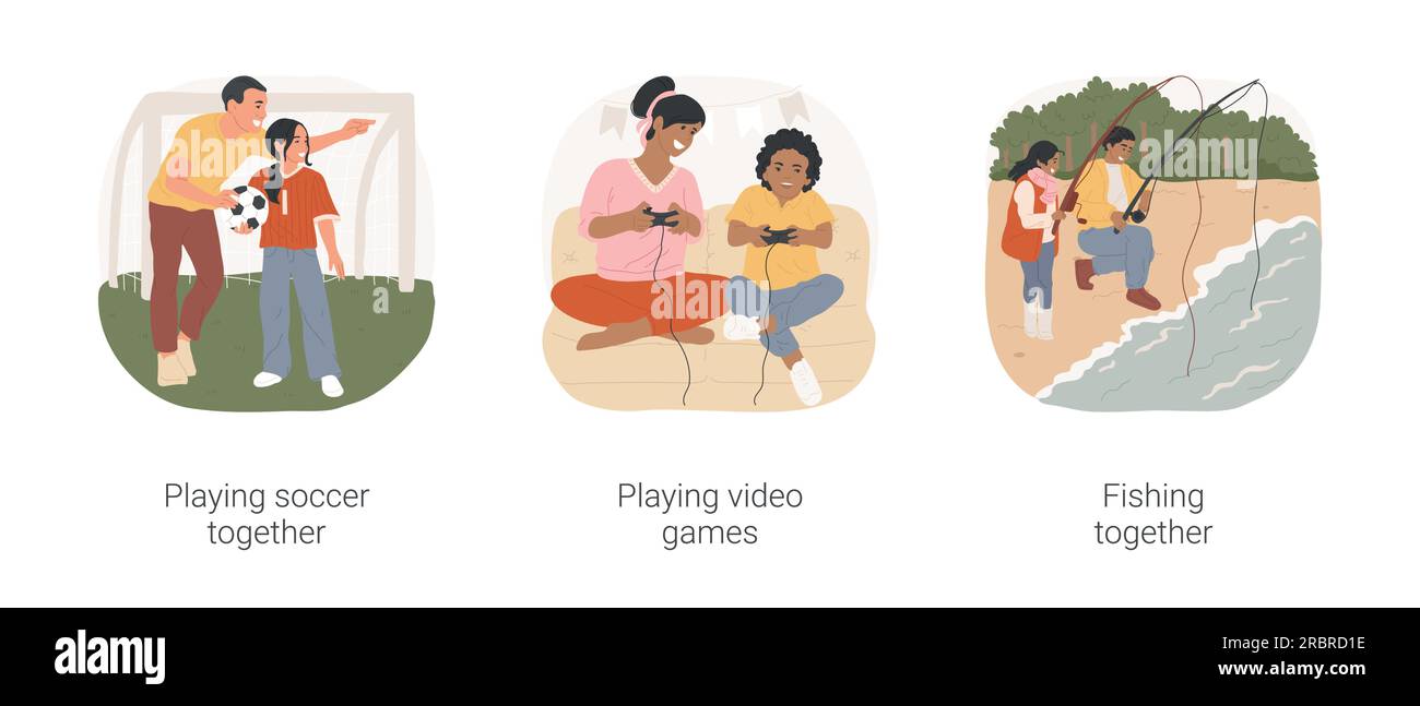 Family activities isolated cartoon vector illustration set. Father and ...