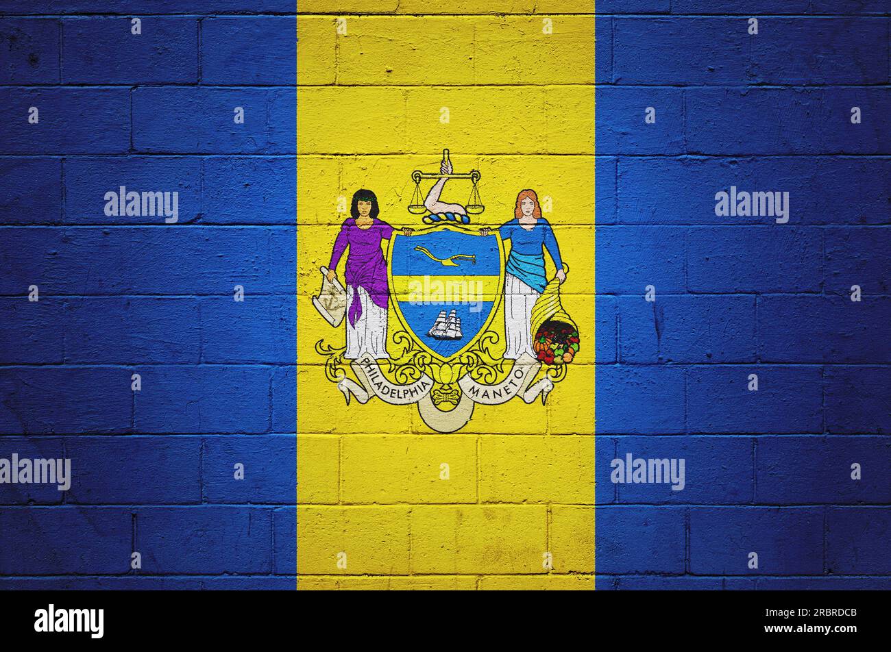 Flag of Philadelphia painted on a cinder block wall Stock Photo - Alamy