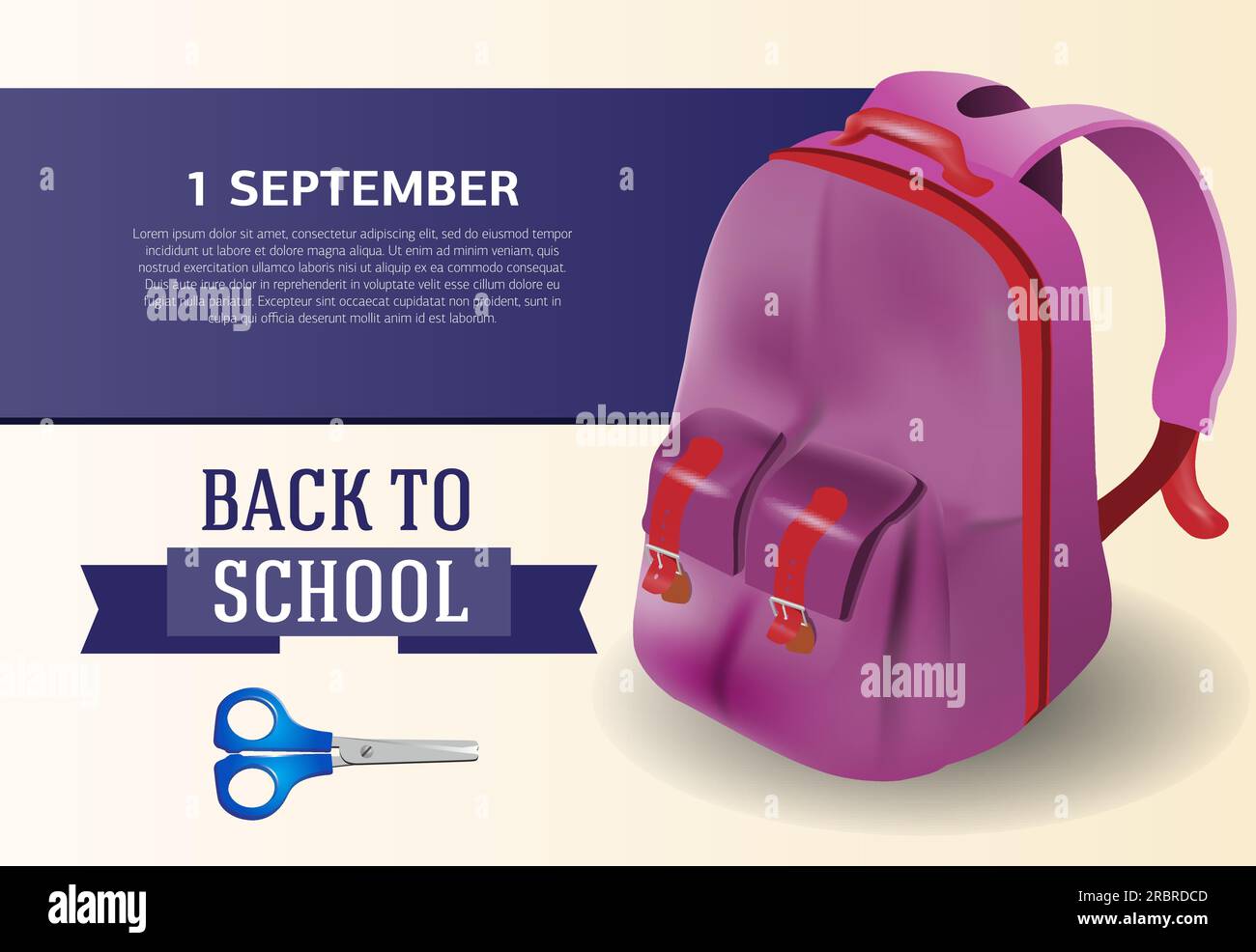 Back to school, first of September poster design with backpack Stock ...