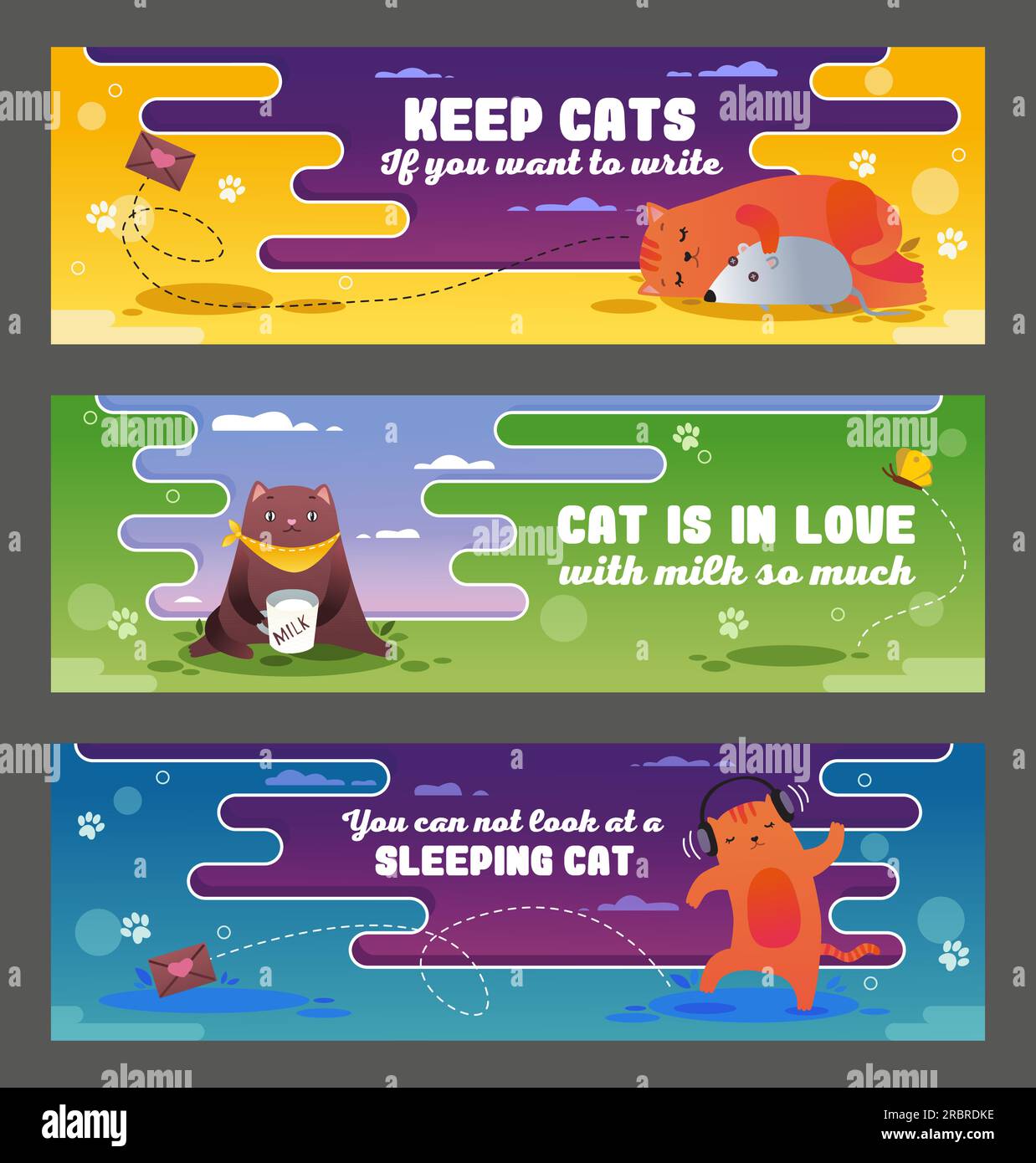 Vivid banners with funny cats vector illustration set Stock Vector ...