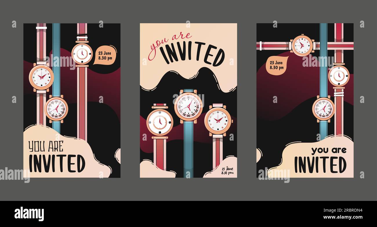 Creative invitations with watches vector illustration Stock Vector ...