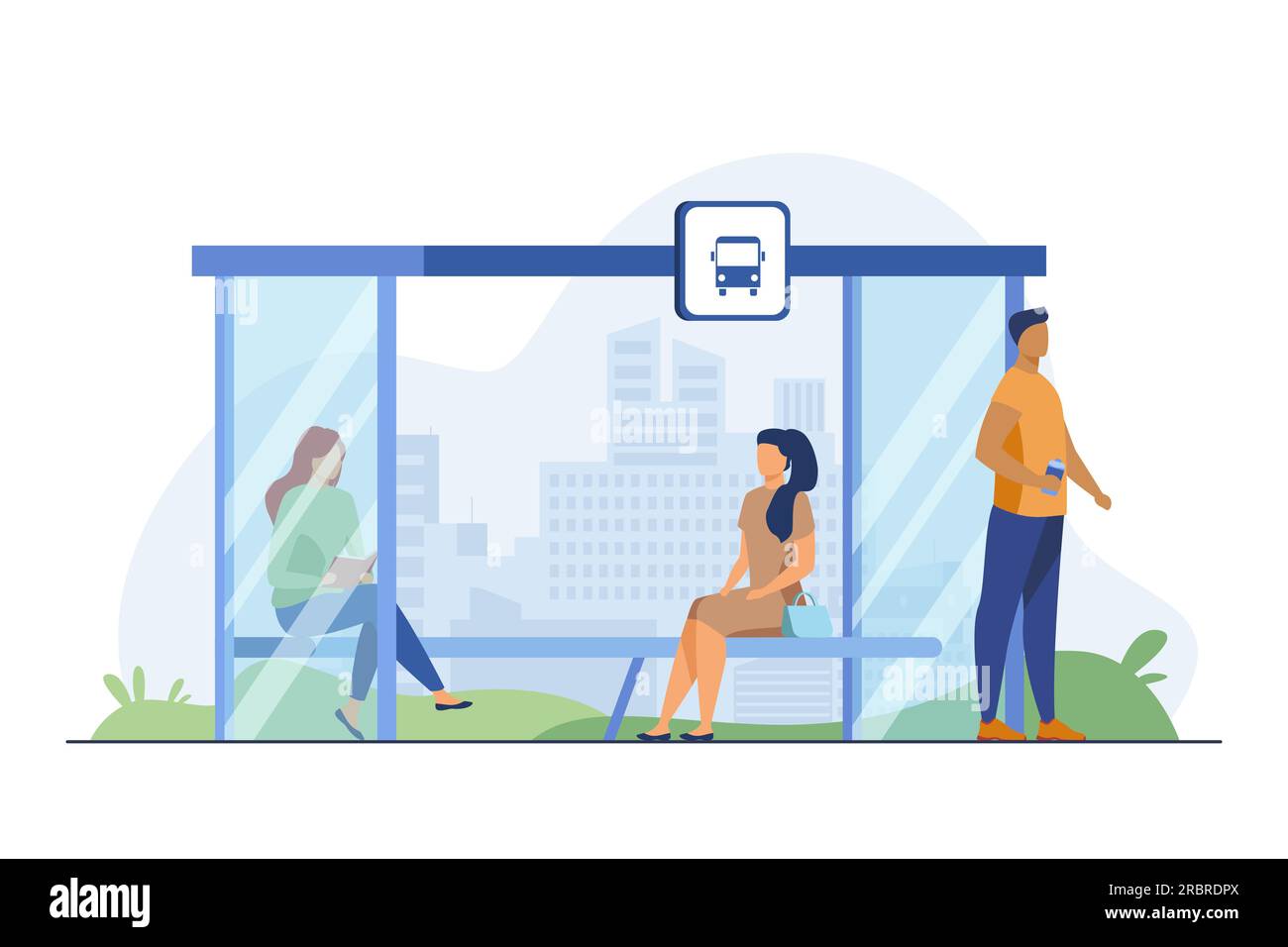 People waiting public transport at bus stop Stock Vector Image & Art ...