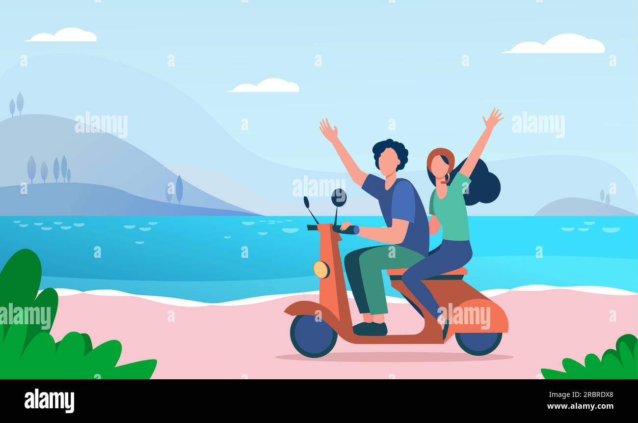 Man and woman riding moped near river Stock Vector Image & Art - Alamy