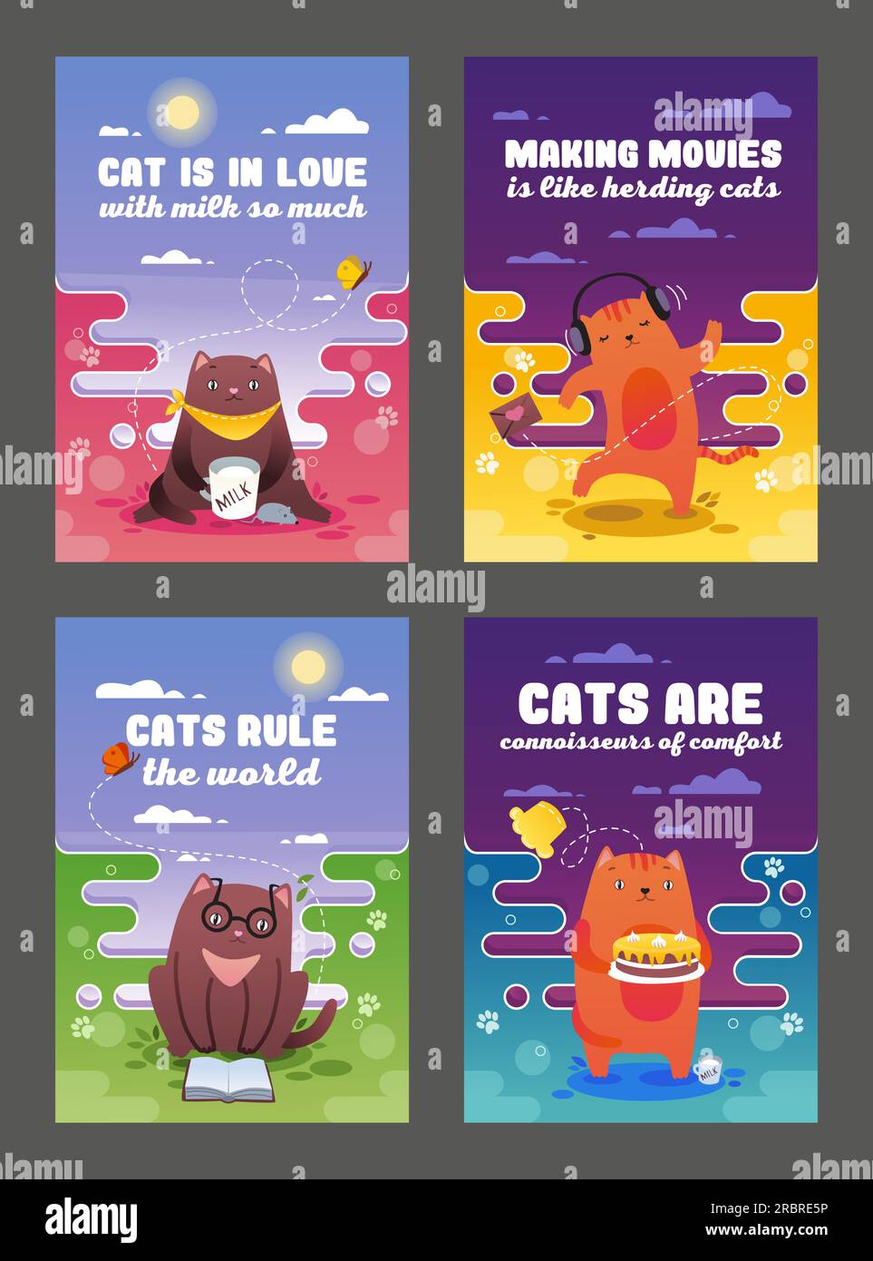 Creative flyers design with cats vector illustration set Stock Vector ...