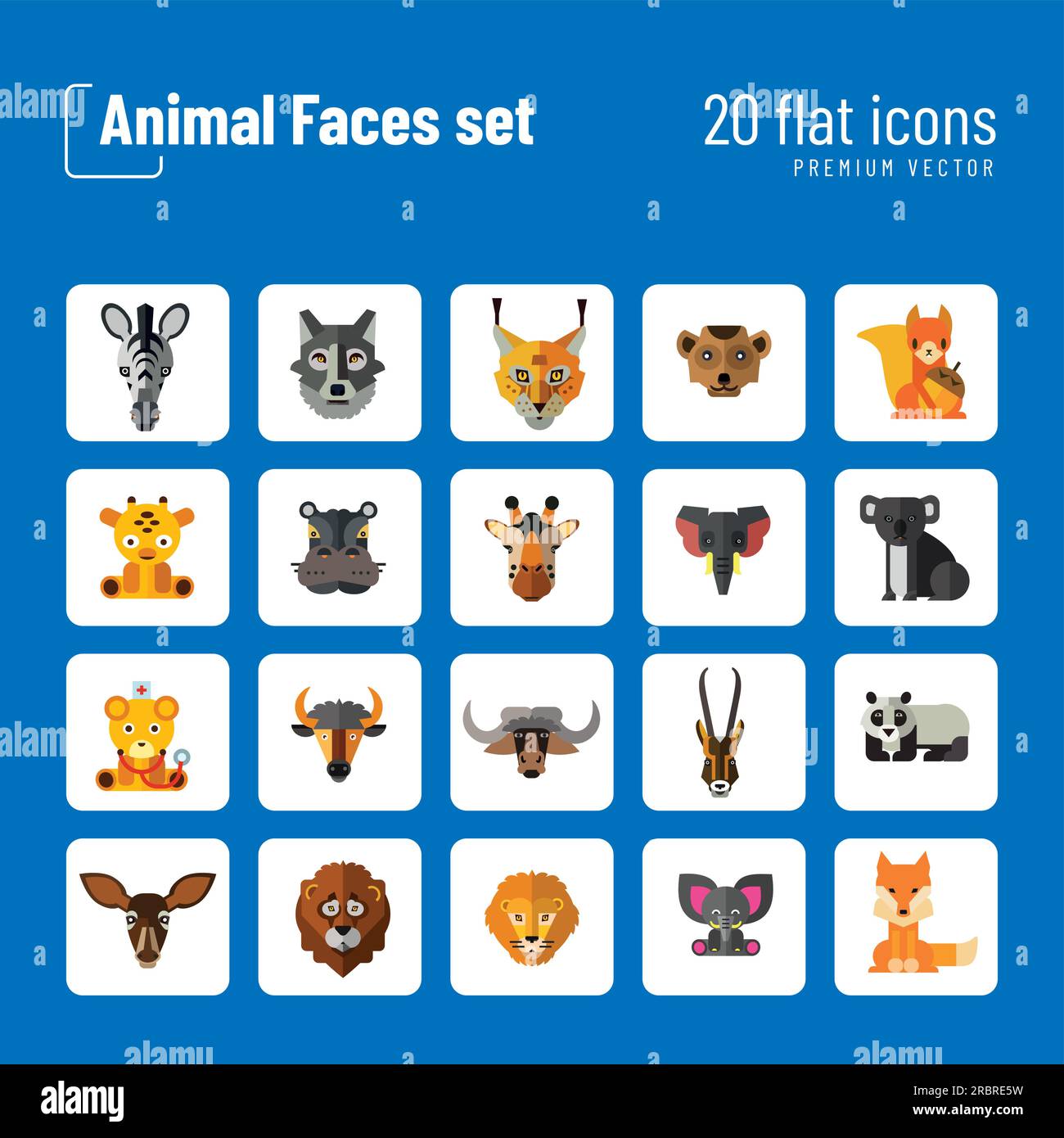 Animal Faces Icon Set Stock Vector Image & Art - Alamy