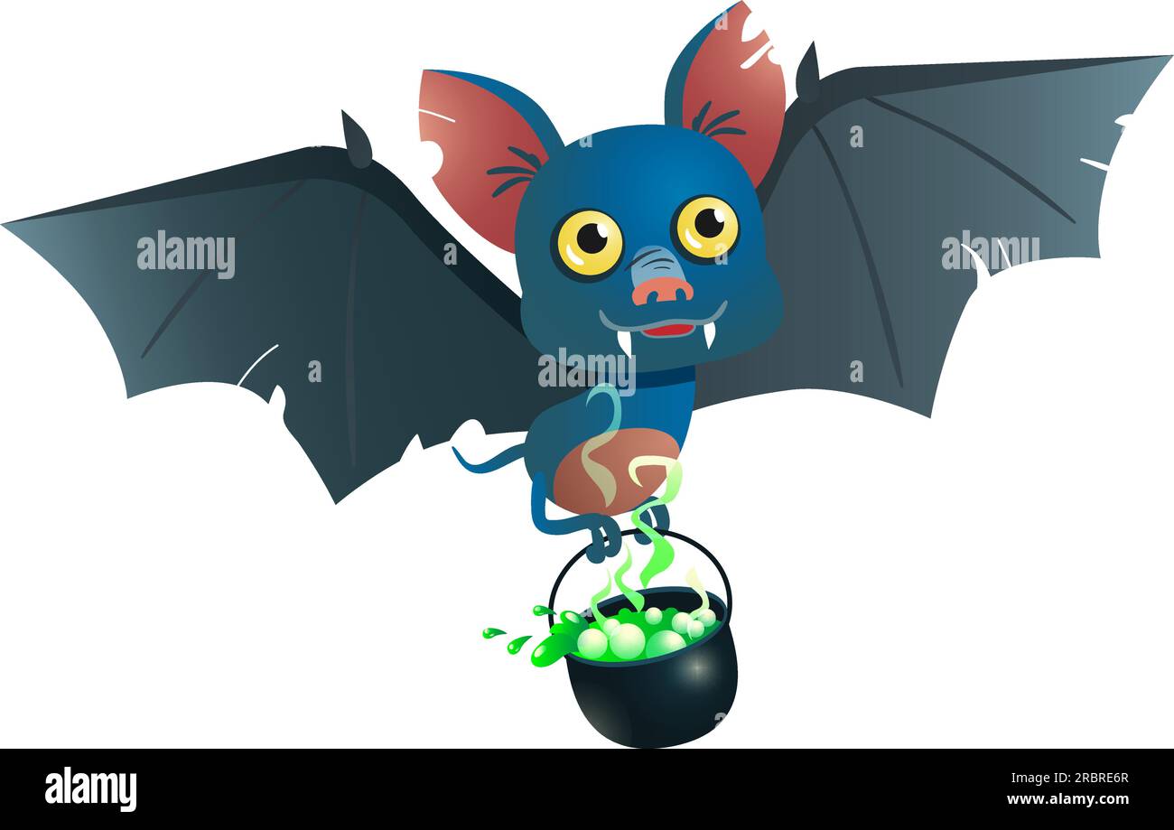 Bat carrying cauldron with potion vector illustration Stock Vector ...