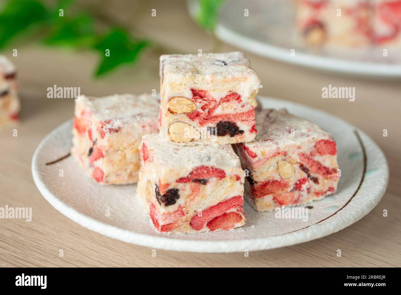 Taiwanese snack snowflake crisp with almond and strawberry Stock Photo ...