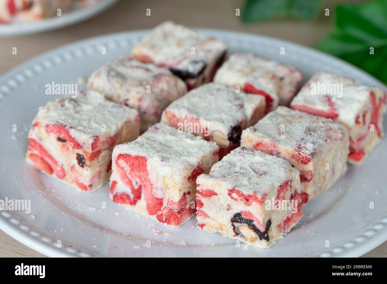 Taiwanese snack snowflake crisp with almond and strawberry Stock Photo ...