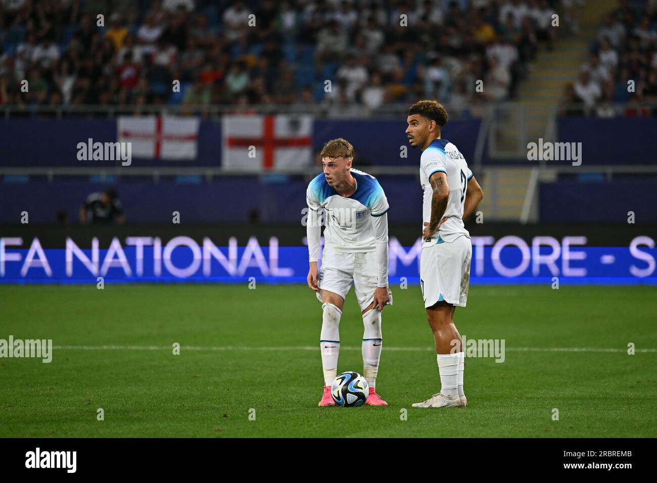 BATUMI, GEORGIA - JULY 8: Cole Palmer, Morgan Gibbs-White during the UEFA Under-21 Euro 2023 ...