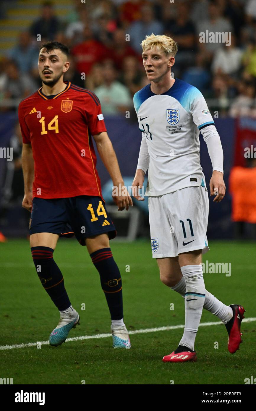 BATUMI, GEORGIA - JULY 8: Aitor Paredes, Anthony Gordon during the UEFA Under-21 Euro 2023 final ...