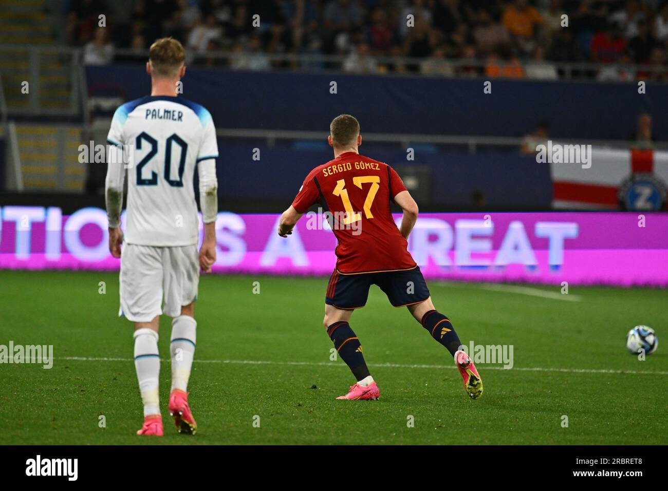 BATUMI, GEORGIA - JULY 8: Cole Palmer, Sergio Gomez during the UEFA Under-21 Euro 2023 final ...