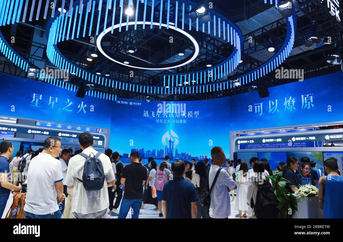 SHANGHAI, CHINA - JULY 8, 2023 - Visitors visit IFlytek's booth at the ...