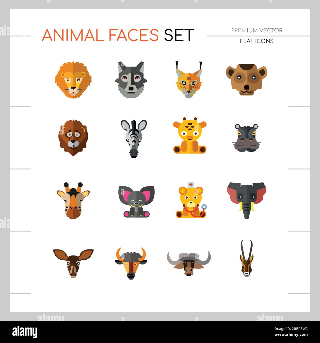 Animal Faces Icon Set Stock Vector Image & Art - Alamy