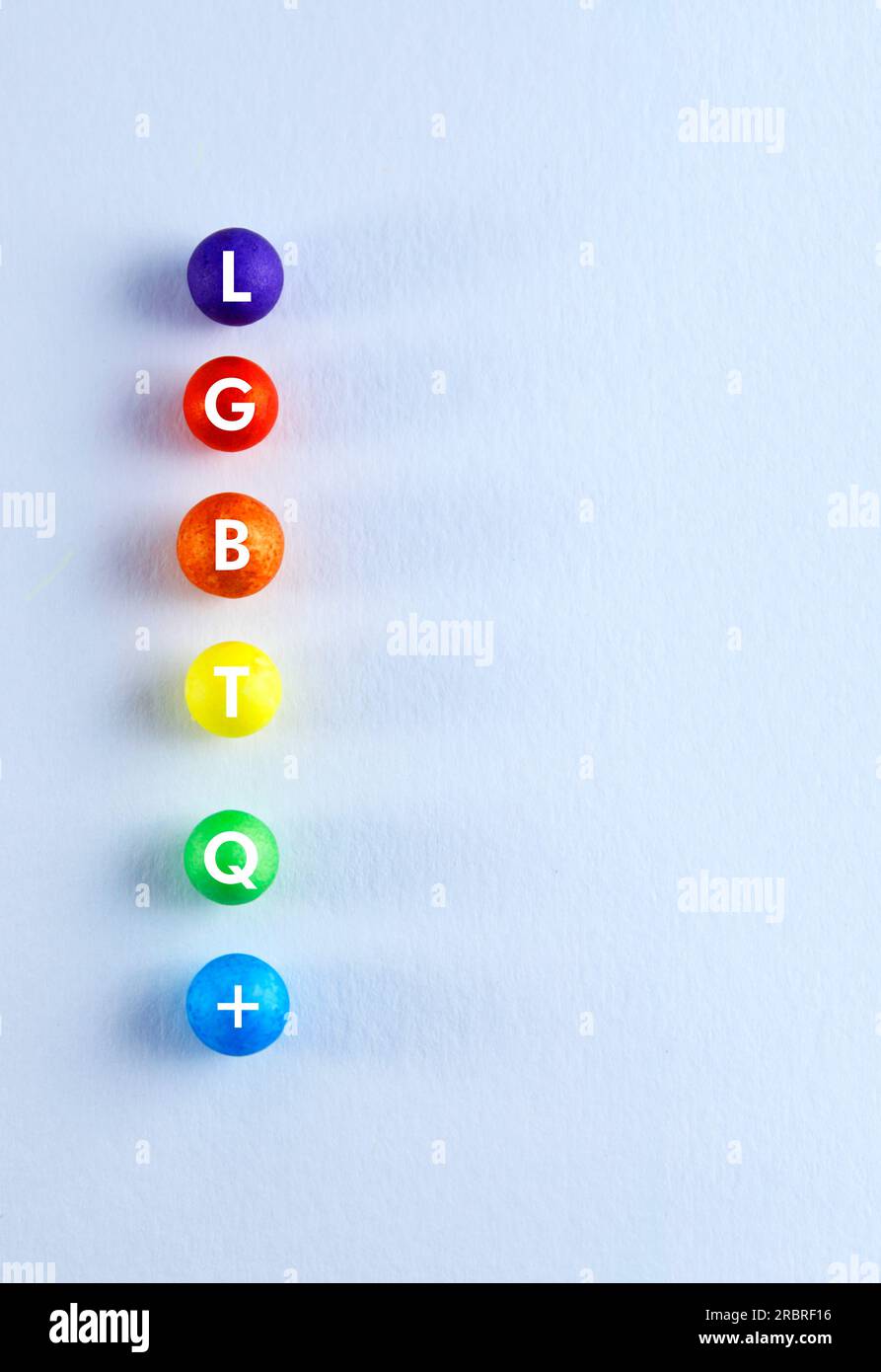 LGBTQ initials on spheres of different colors Stock Photo - Alamy
