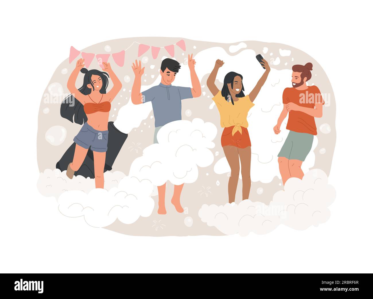 Foam party isolated concept vector illustration. Dancing in bubles and ...