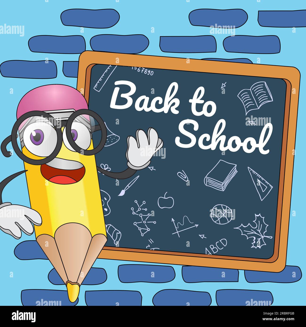 Back to school poster design. Cartoon pencil and board Stock Vector ...