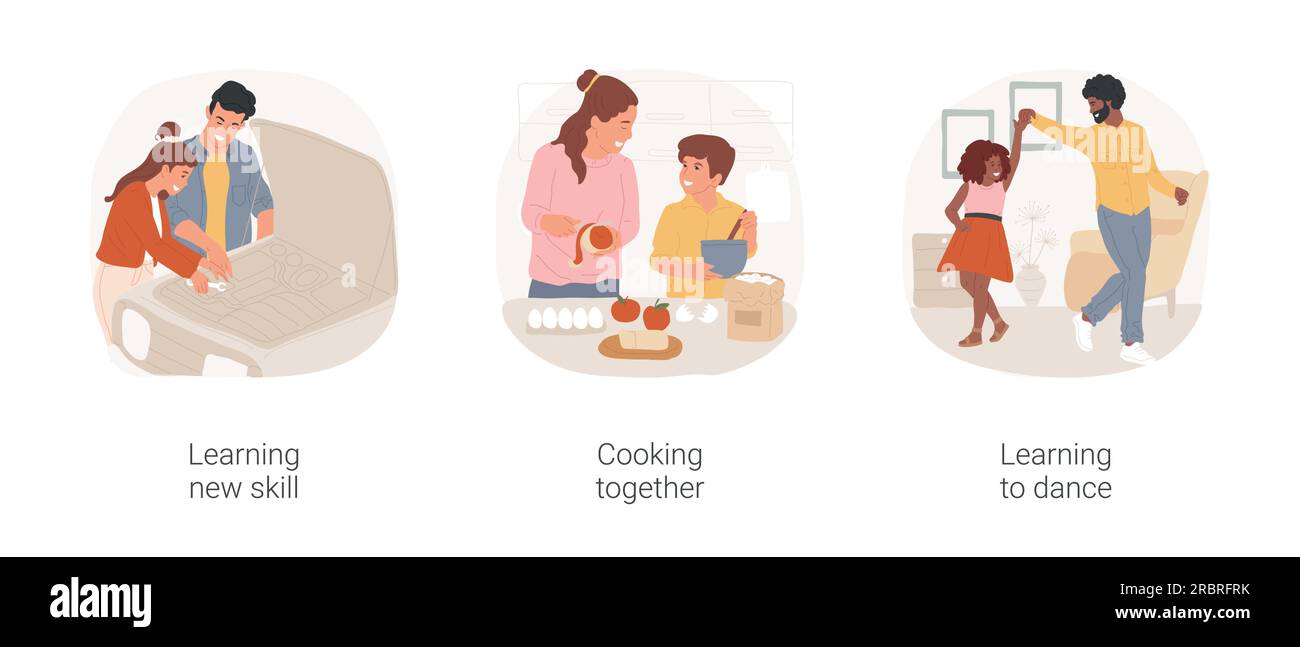 Learning new skills with parents isolated cartoon vector illustration ...