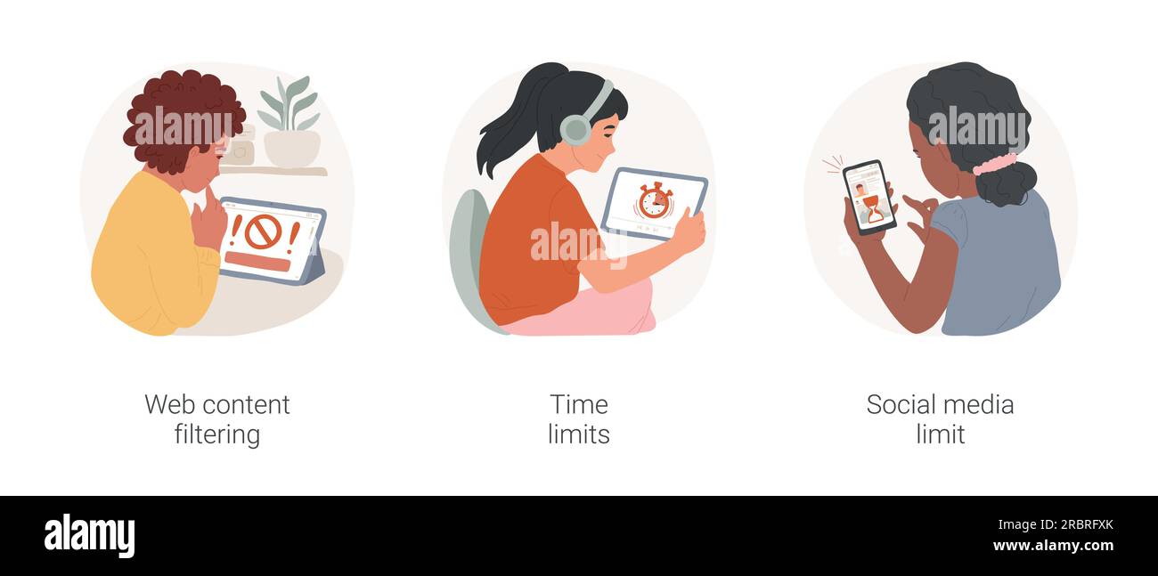 Parental control isolated cartoon vector illustration set. Web content ...