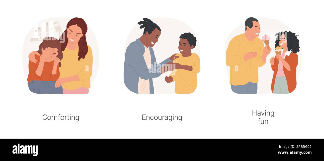 Good relations with parents isolated cartoon vector illustration set ...