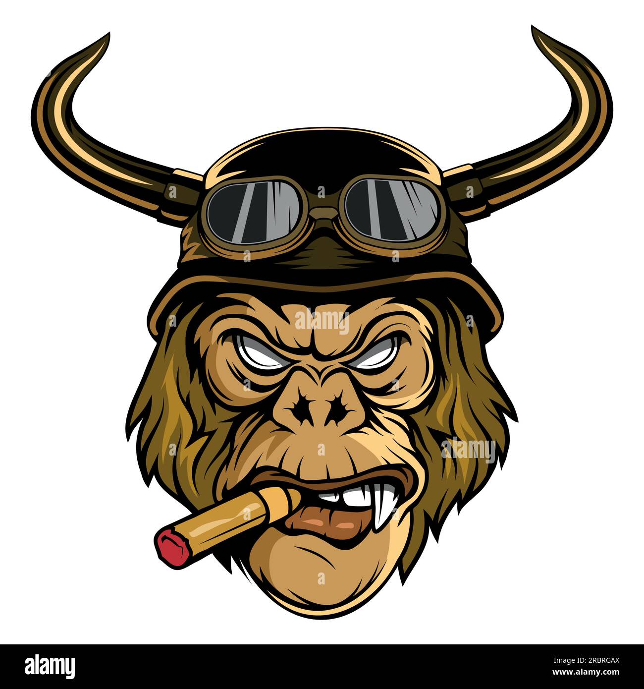 Gorilla in a biker helmet and with a cigar. Vector illustration of ...