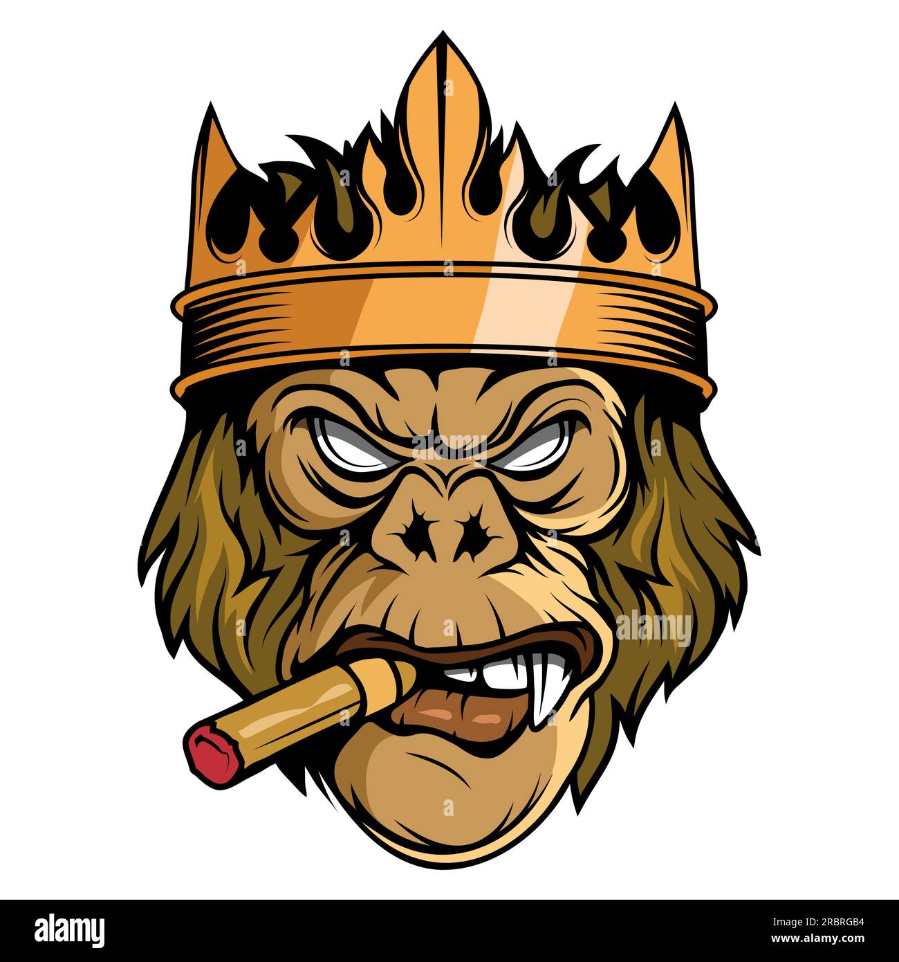 Gorilla in a crown and with a cigar. Vector illustration of primates ...