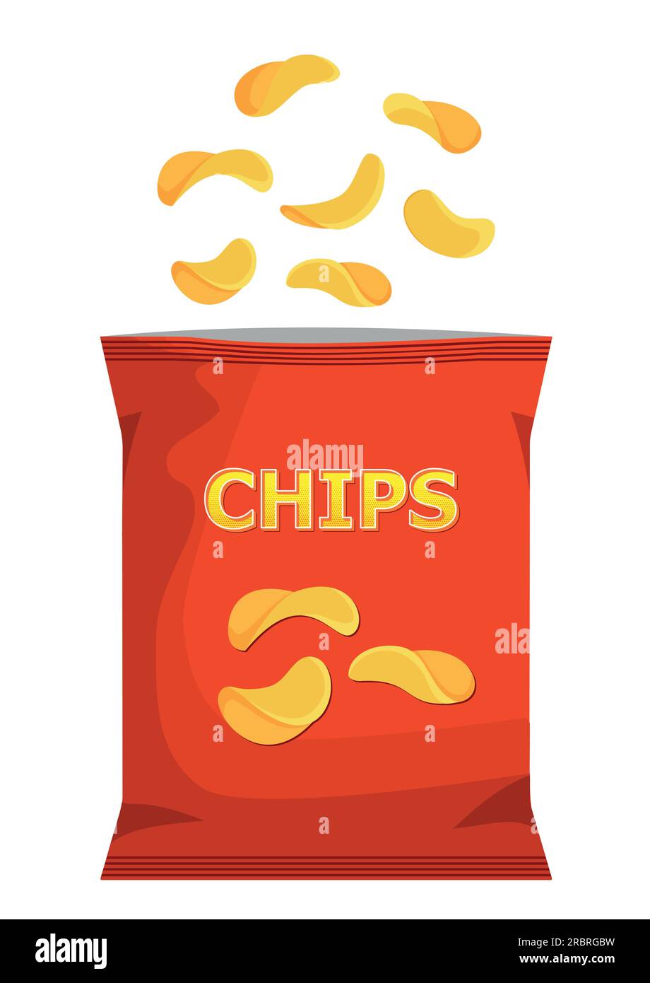 Crispy ripple potato chips flying into pack, vector realistic snacks ...