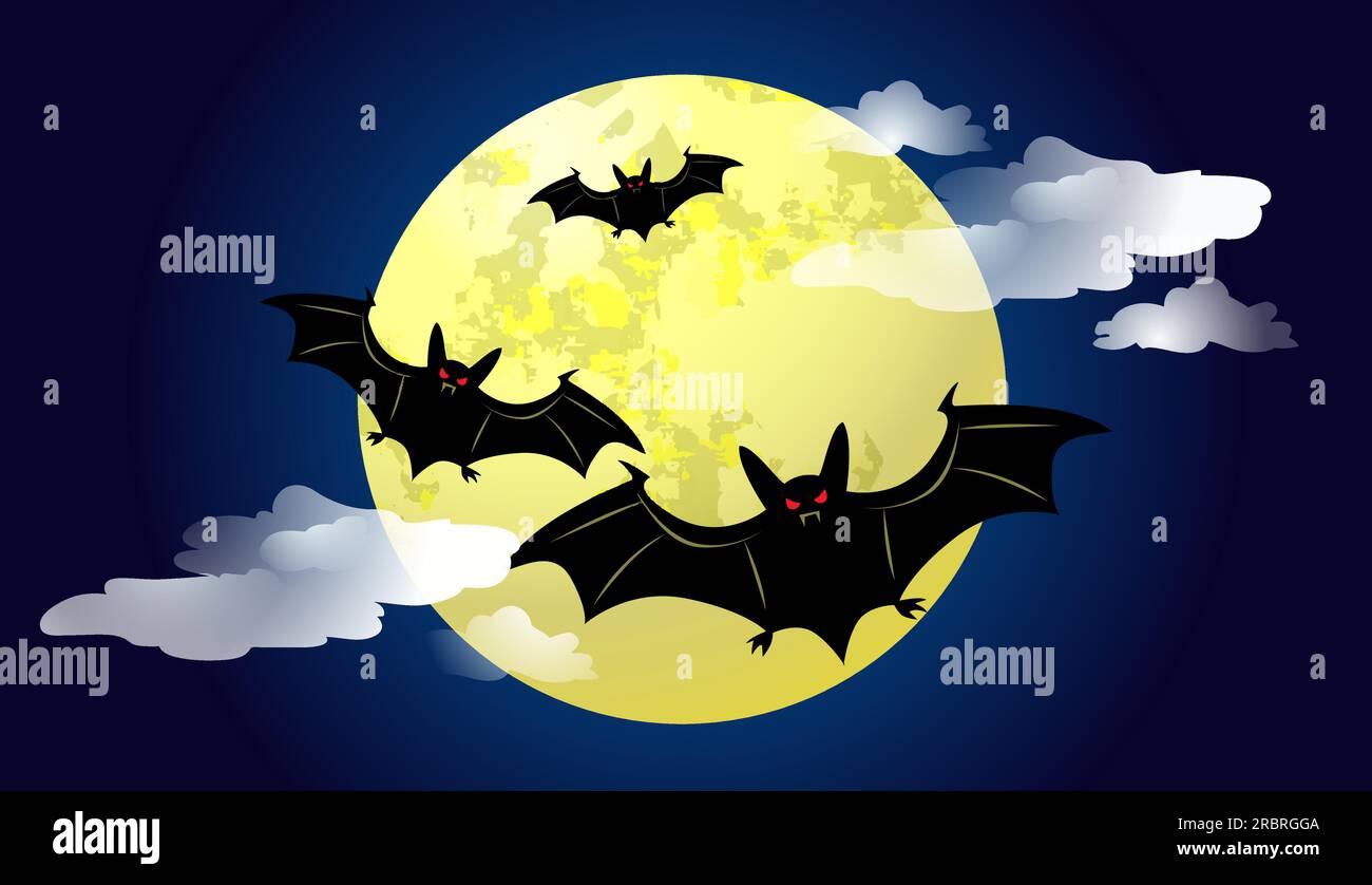 Bats flying against moonlight at night vector illustration Stock Vector ...