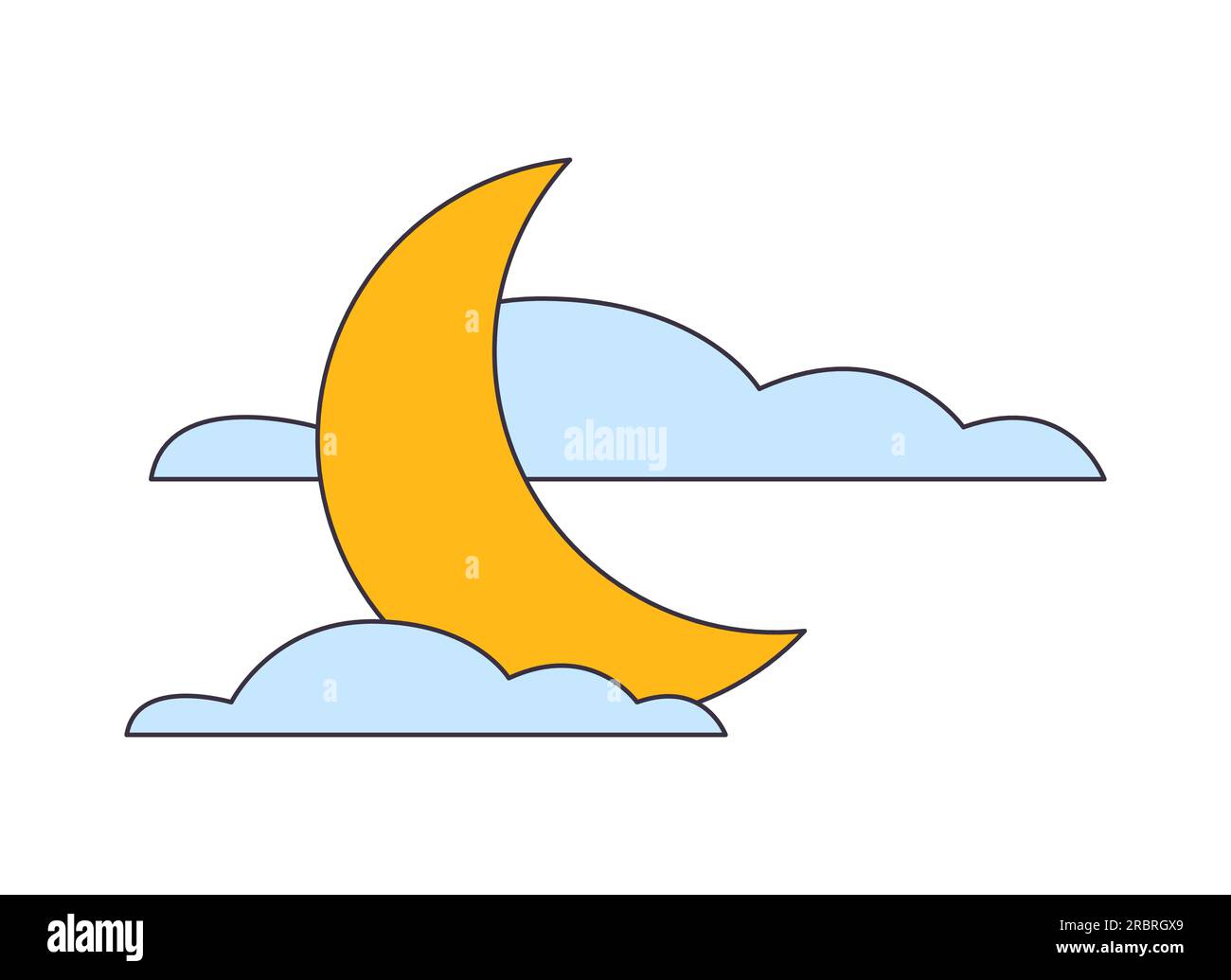 Moonlit Night Flat Line Color Isolated Vector Object Stock Vector Image