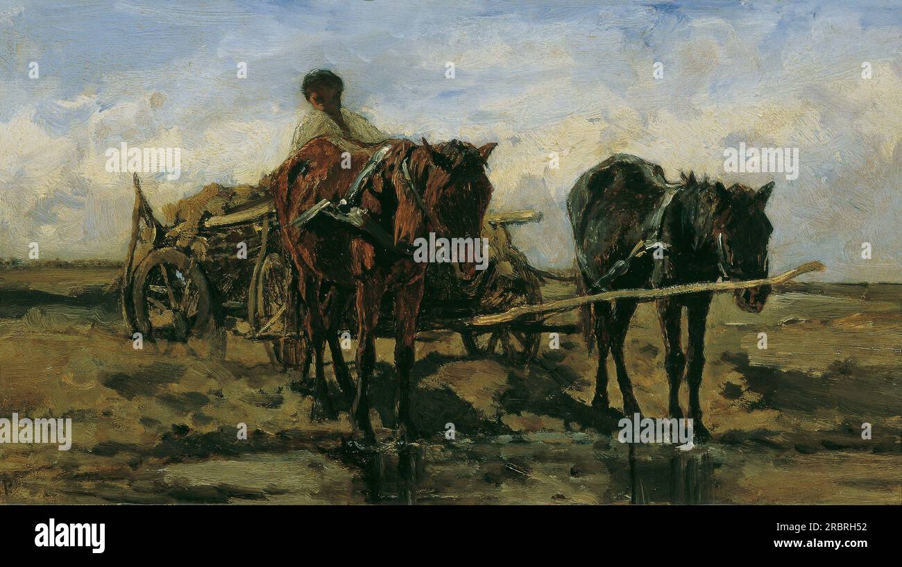 Hungarian farmer's wagon by the water 1880 by August von Pettenkofen ...