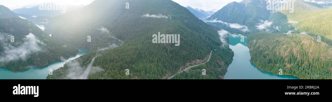 Rugged, forest-covered landscape surrounds Diablo Lake in North ...