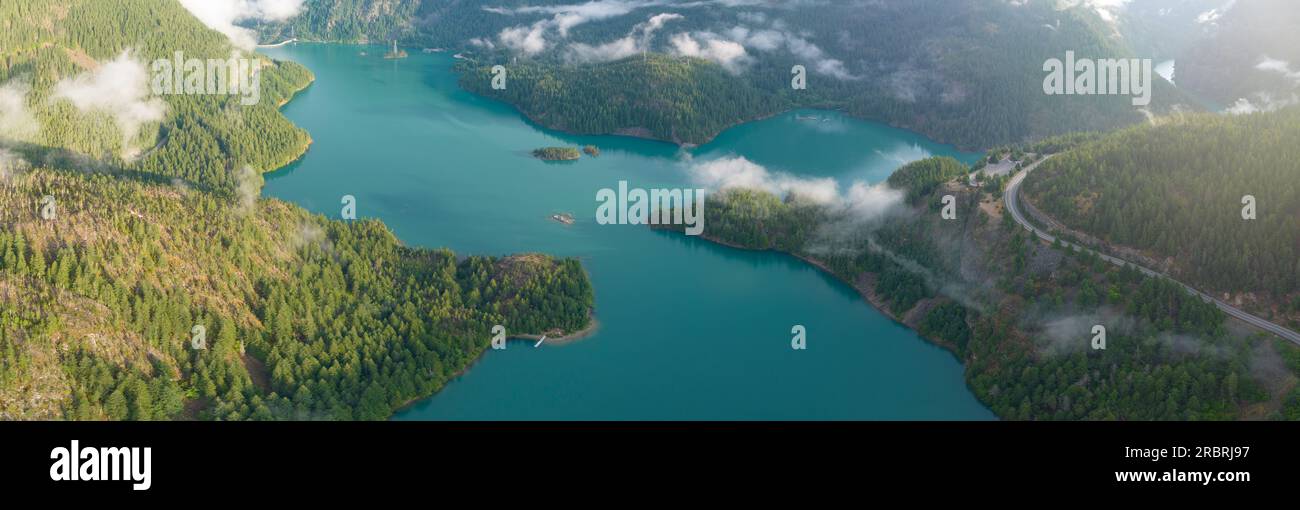 Rugged, forest-covered landscape surrounds Diablo Lake in North ...