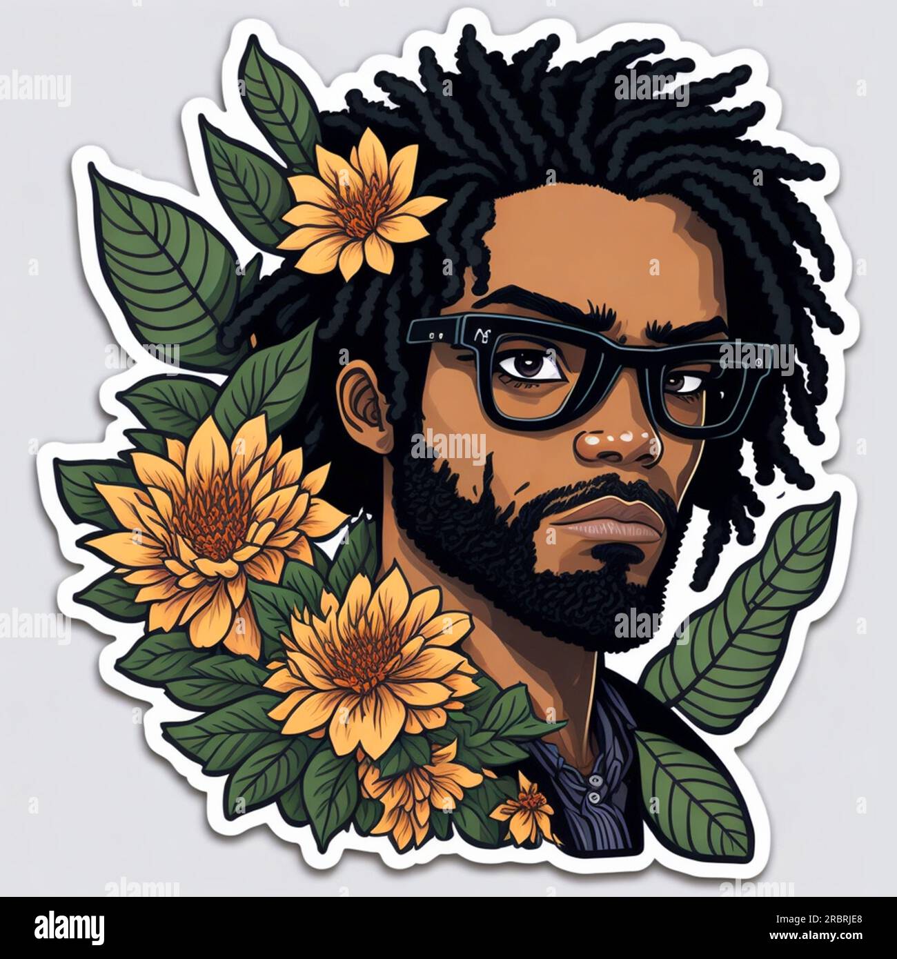 Sticker style illustration of Lenny Kravitz with flowers. Tattoo design ...