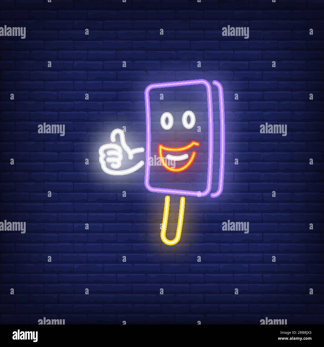 Smiling ice-cream bar character showing thumb up neon sign Stock Vector ...
