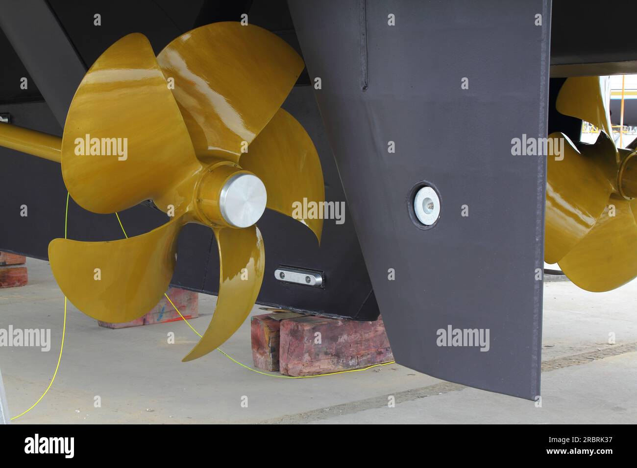 mega yacht propeller. View of large propeller on land of mega yacht ...