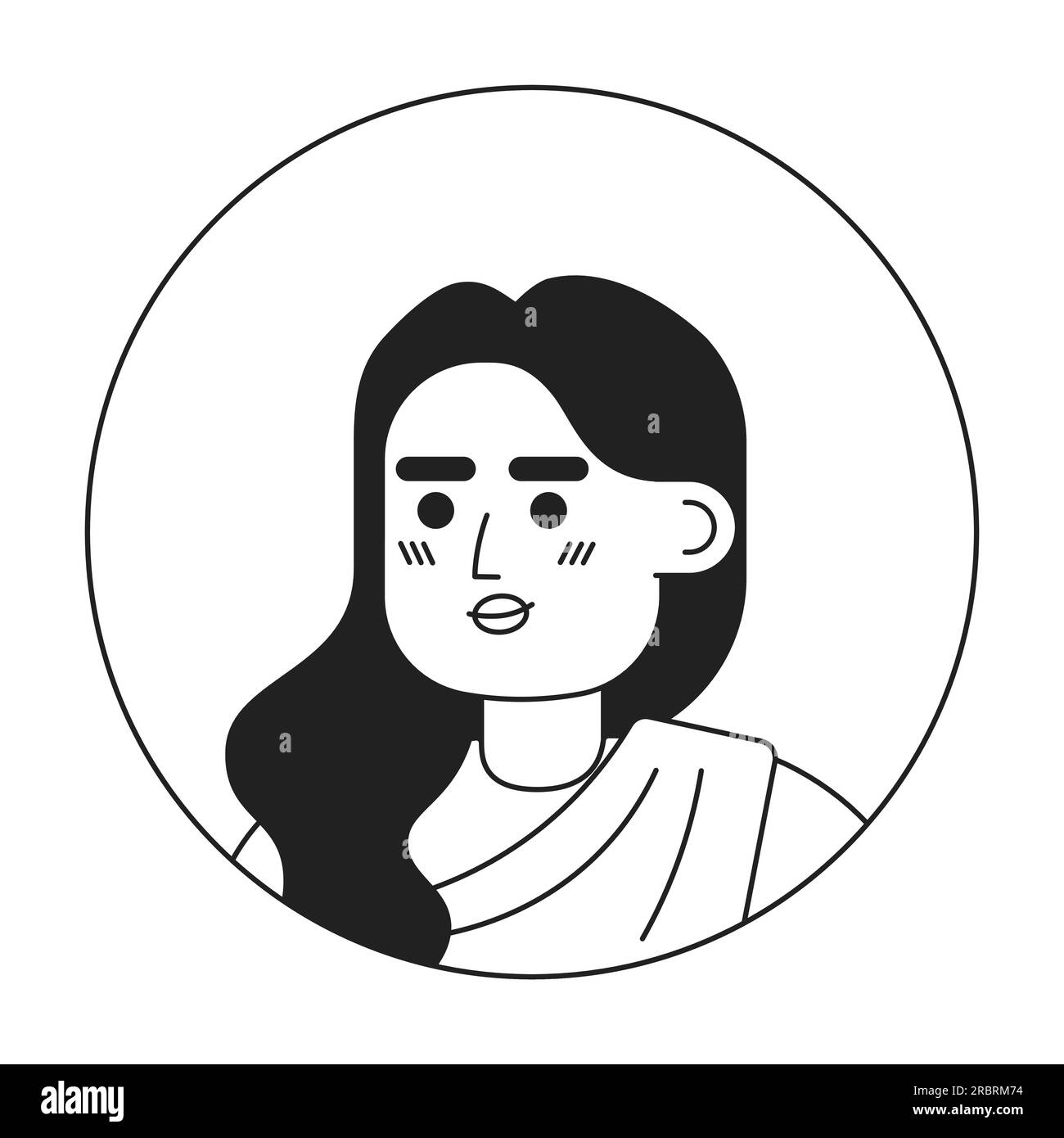 Serious Adult Indian Woman Monochrome Flat Linear Character Head Stock