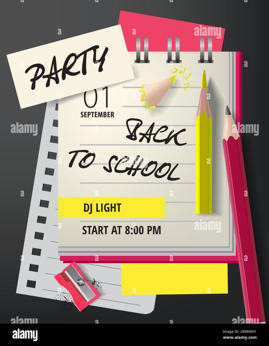 Party, back to school lettering with pencils and sharpener Stock Vector ...