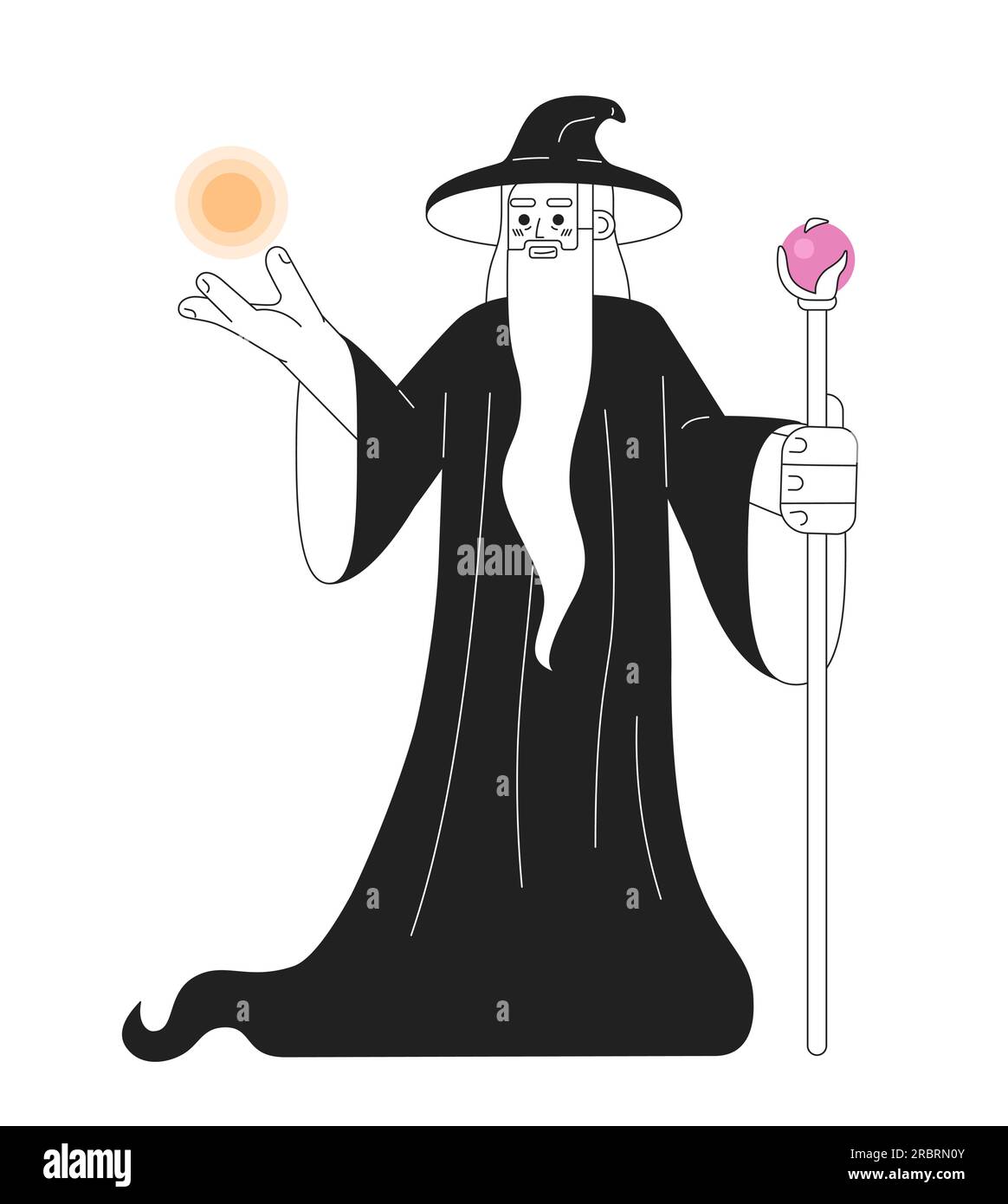 Wizard with magic powers monochromatic flat vector character Stock ...