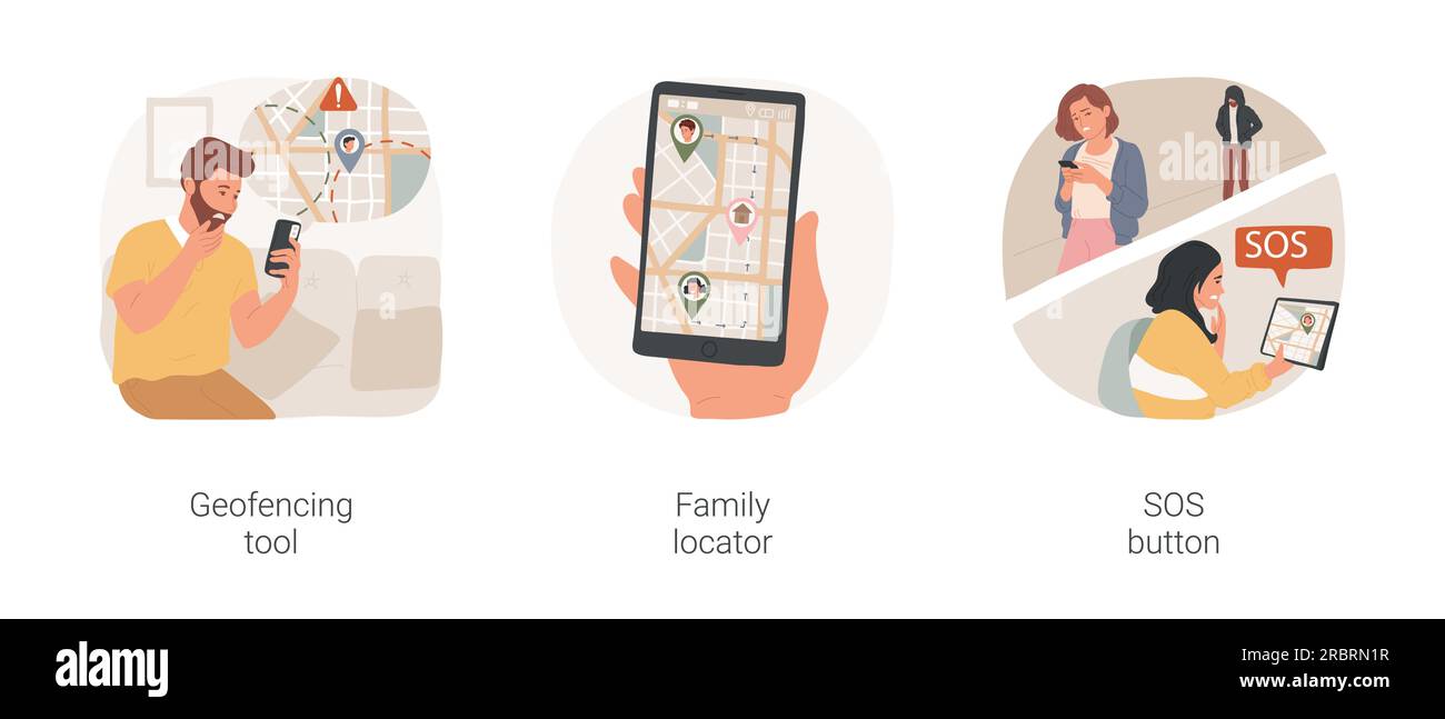 Family security app isolated cartoon vector illustration set ...