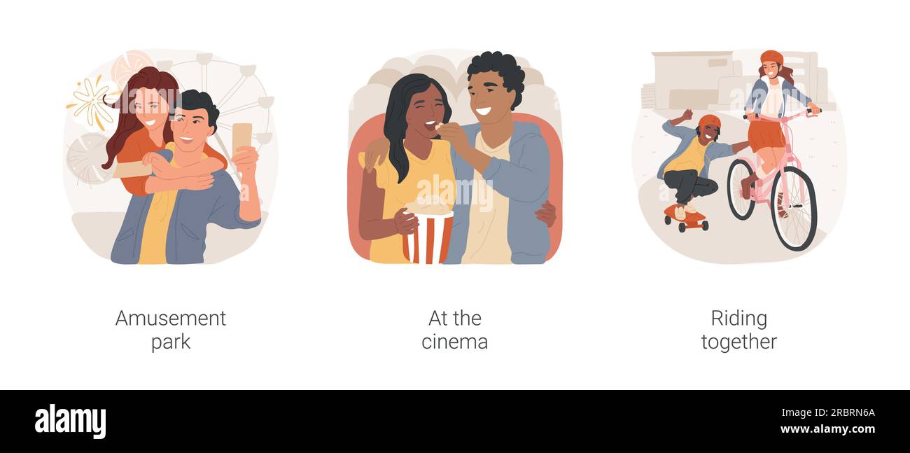 Teenage couple isolated cartoon vector illustration set. Teenagers ...