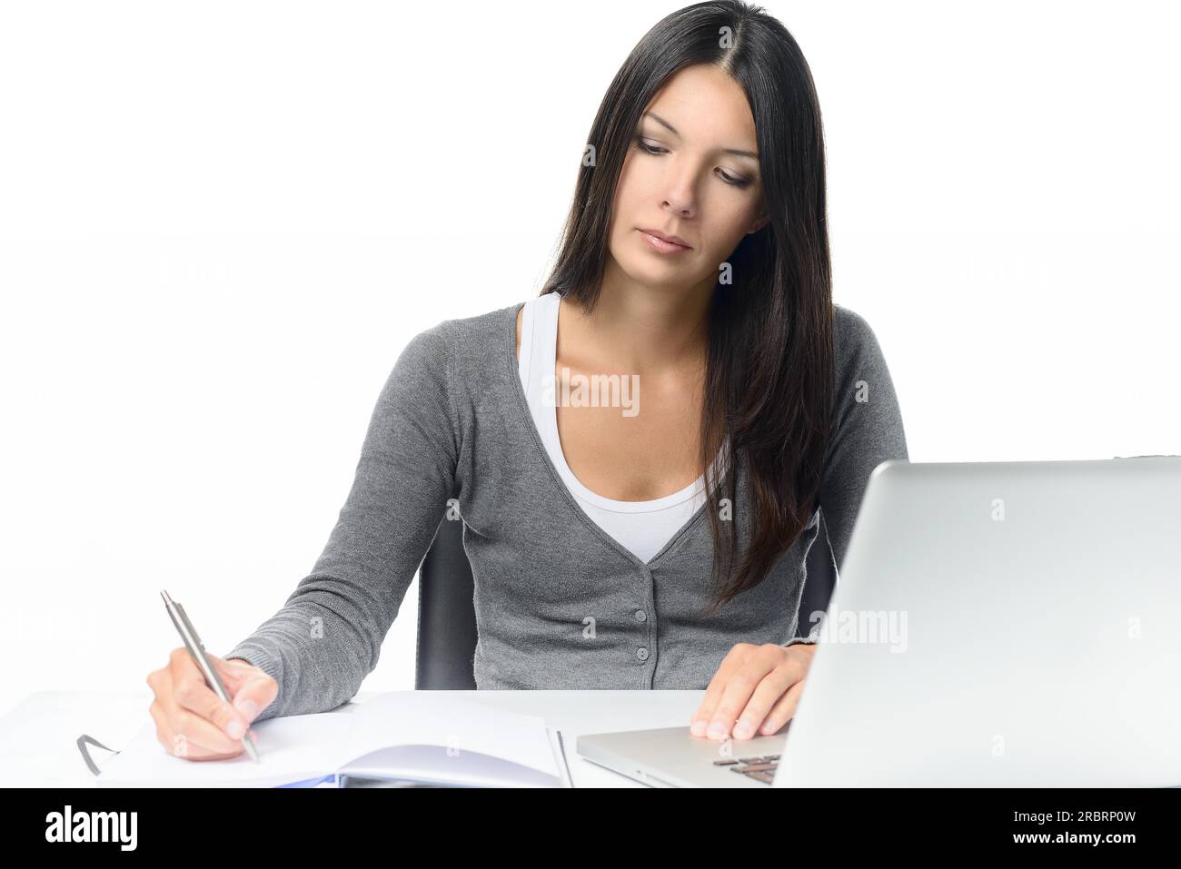 Office laptop woman paperwork hi-res stock photography and images - Alamy