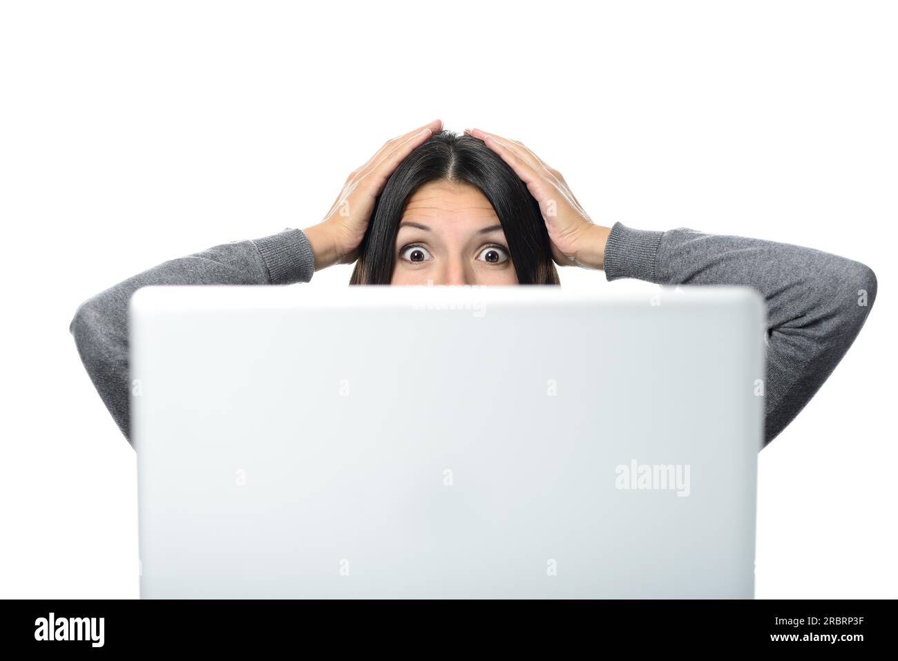 Middle Aged Woman in Surprise Facial Expression with Both Hands on the ...