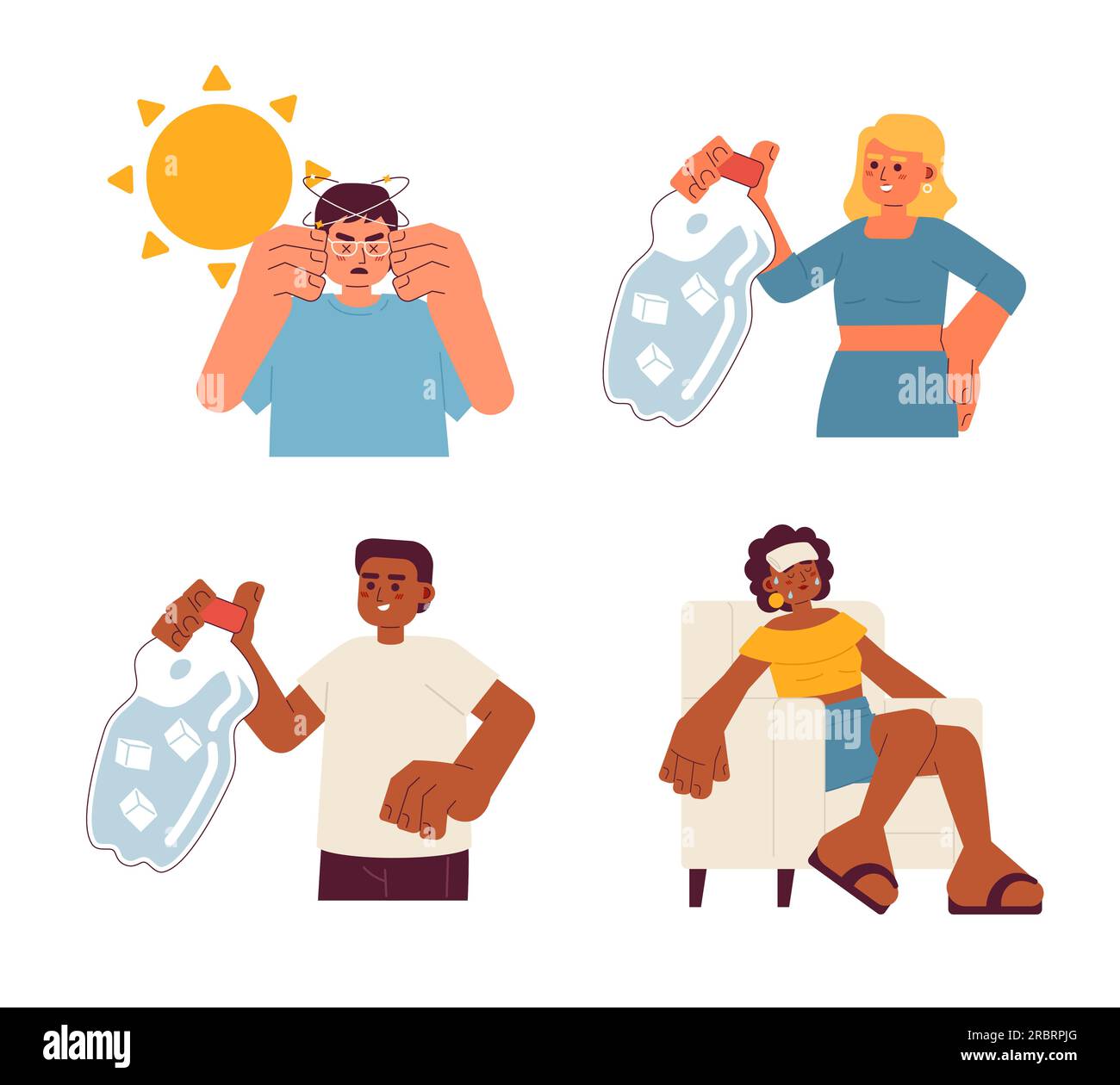 Overheated dehydration in summer flat concept vector spot illustration ...