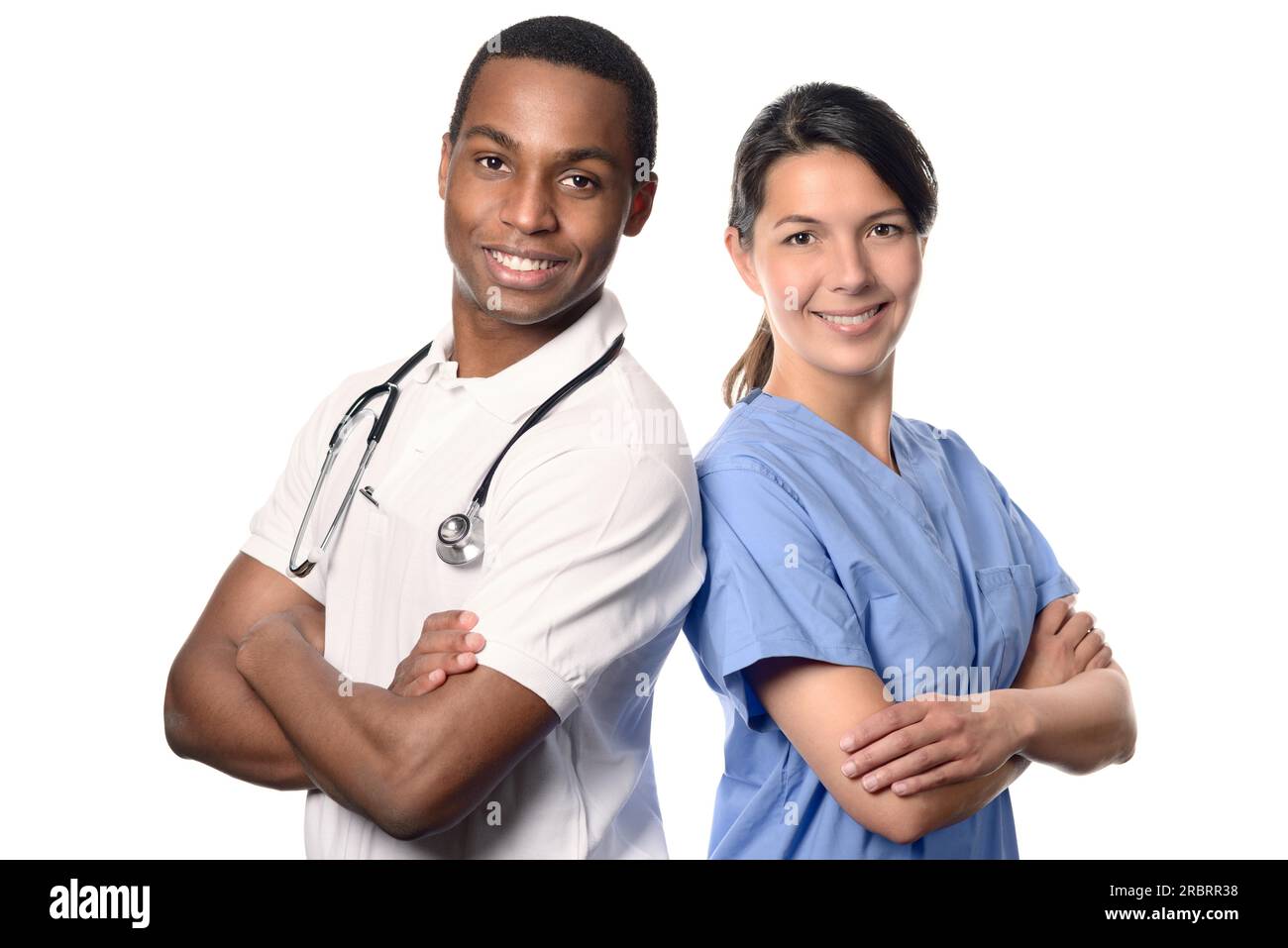 African doctor with a smiling happy Caucasian nurse or medical ...