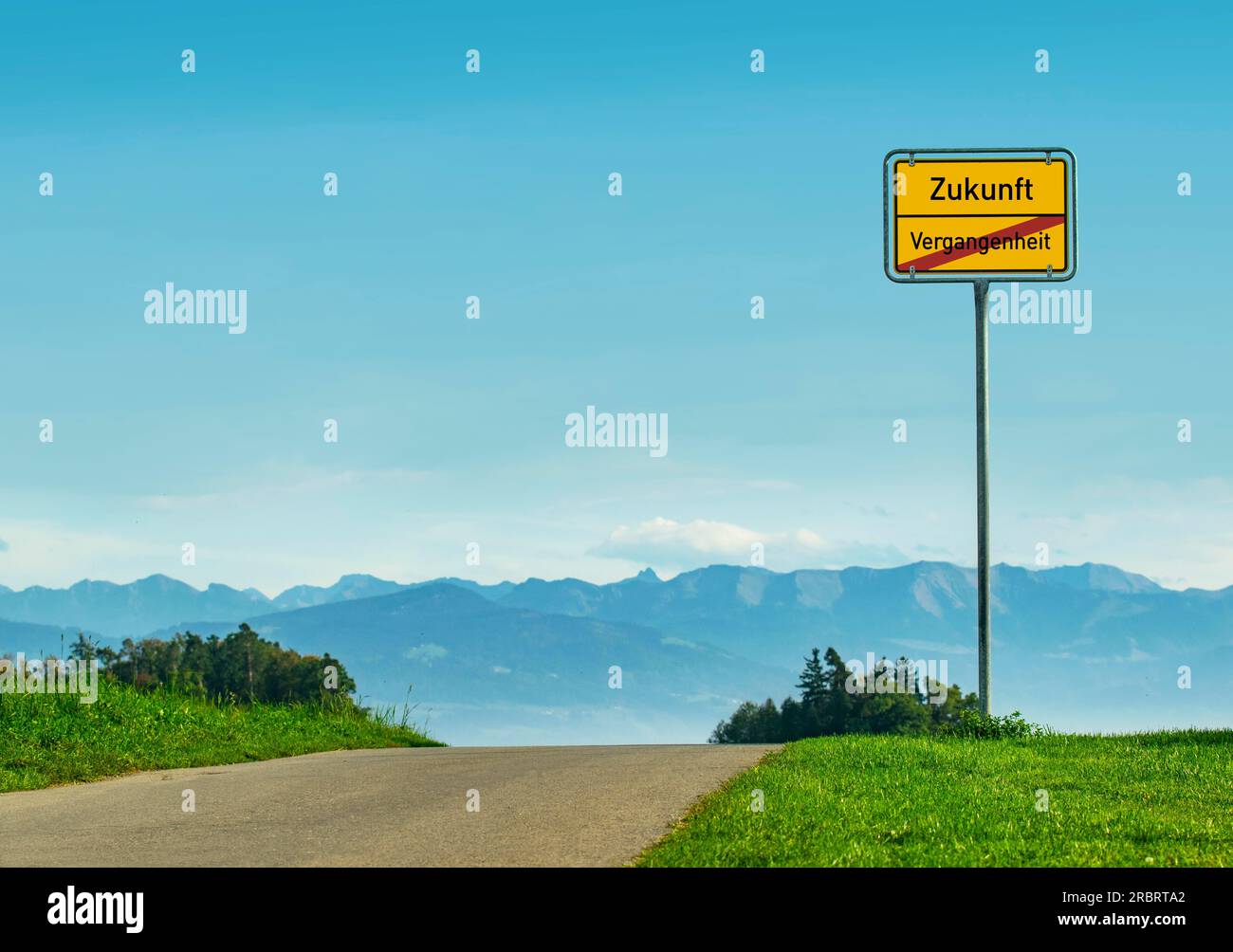 Future, past place name sign Stock Photo - Alamy