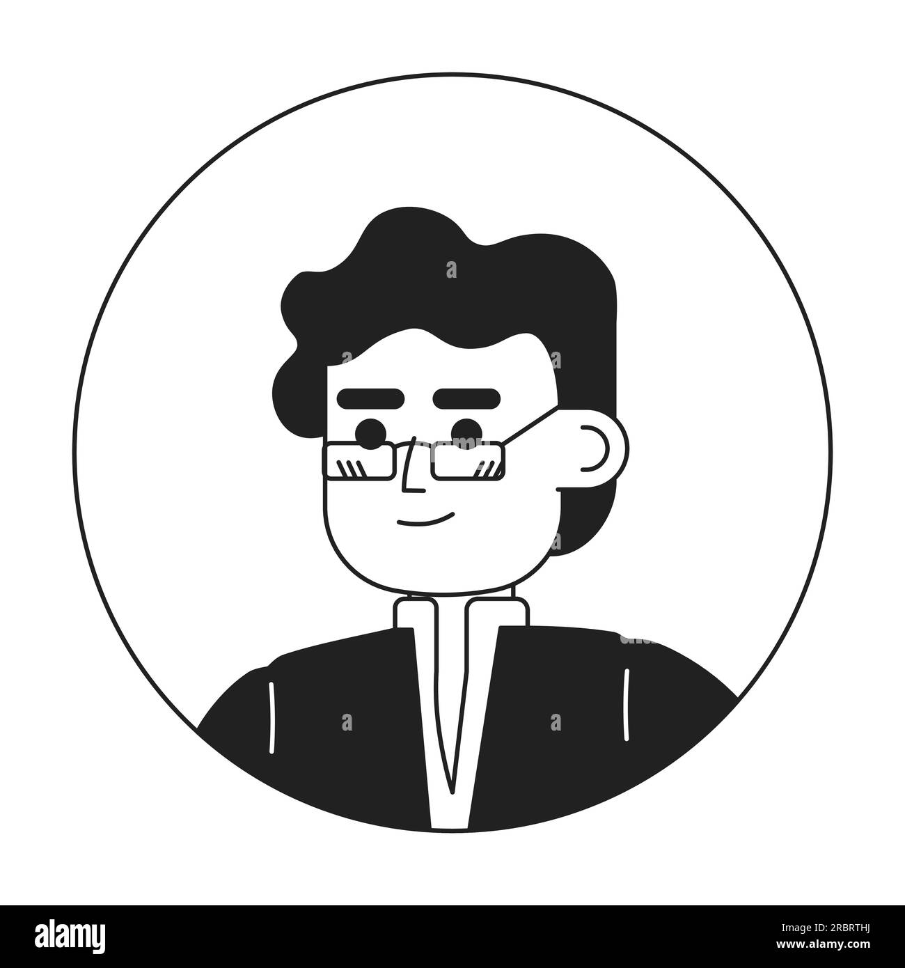 Adult Indian Man Monochrome Flat Linear Character Head Editable