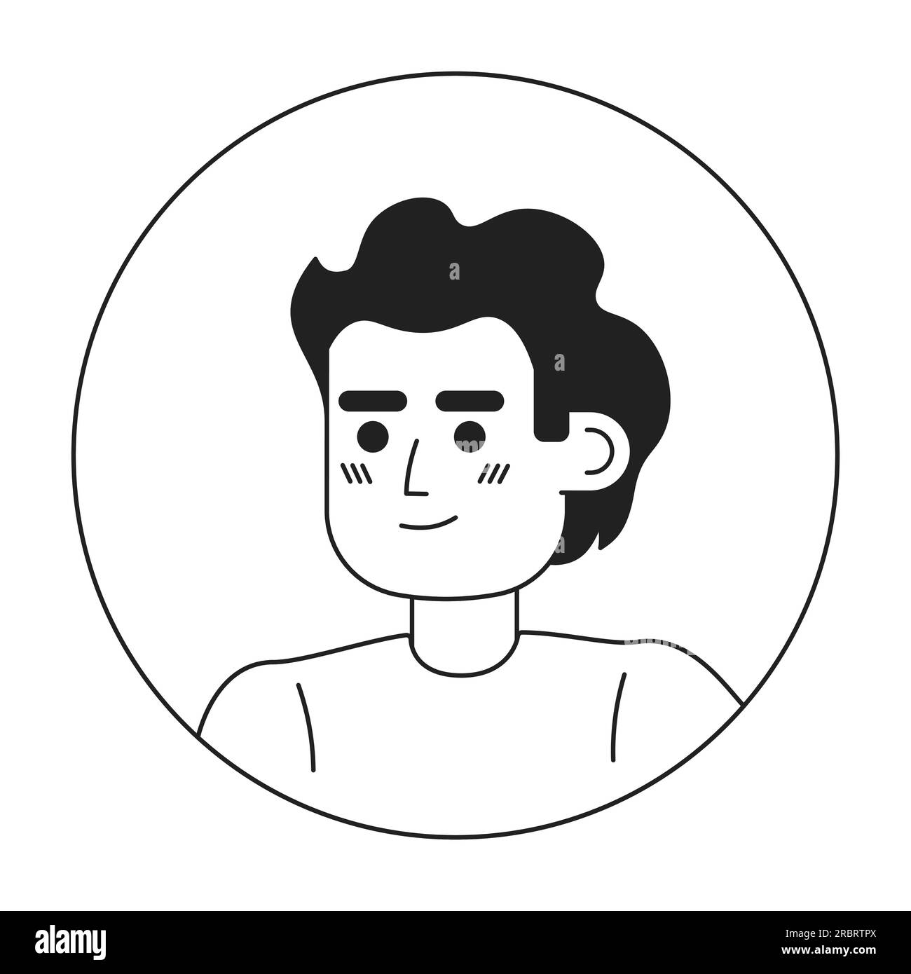 Young Guy Brunette Monochrome Flat Linear Character Head Stock Vector