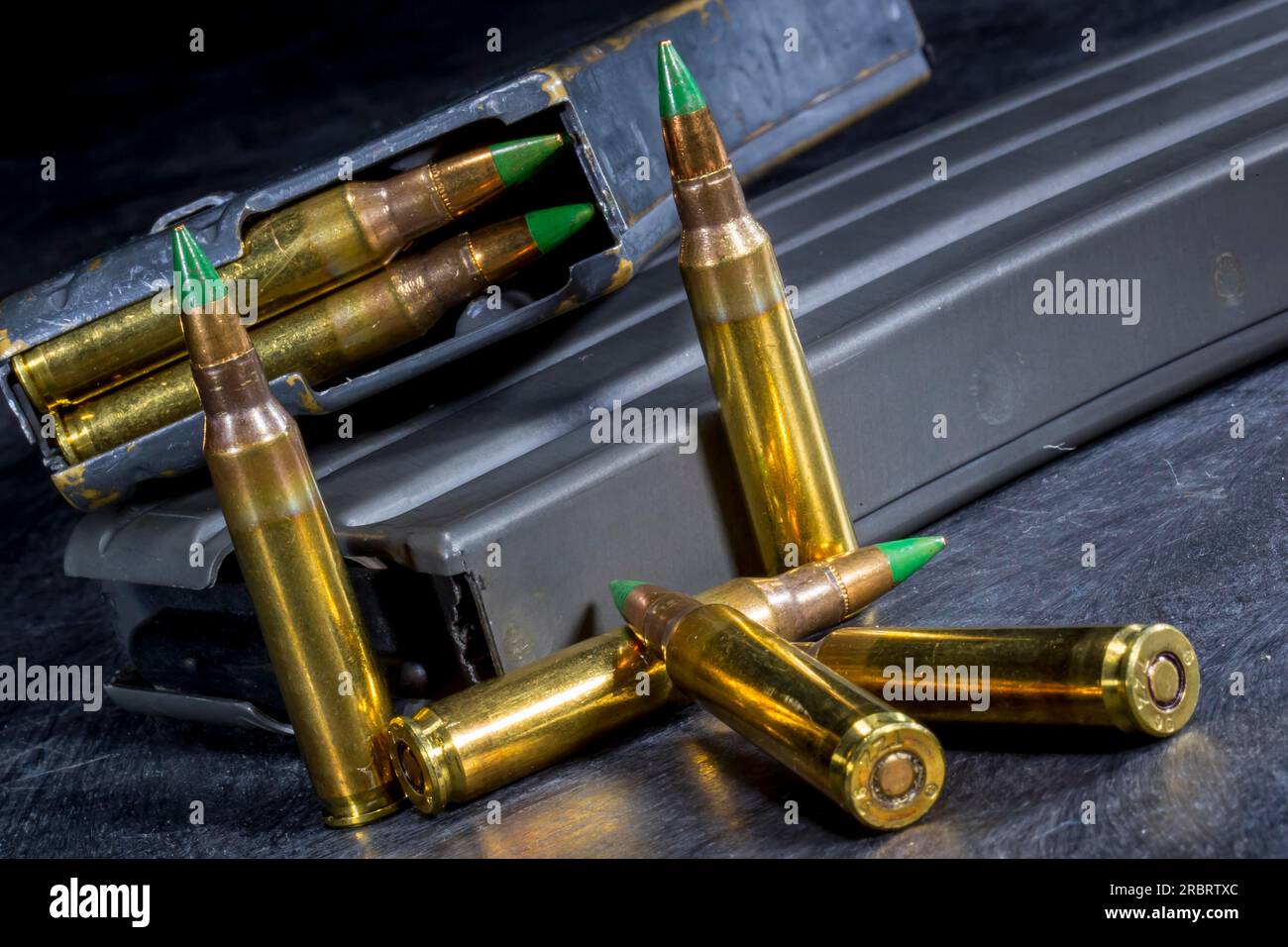 Ammunition for an American AR-15 assault rifle in a studio environment ...