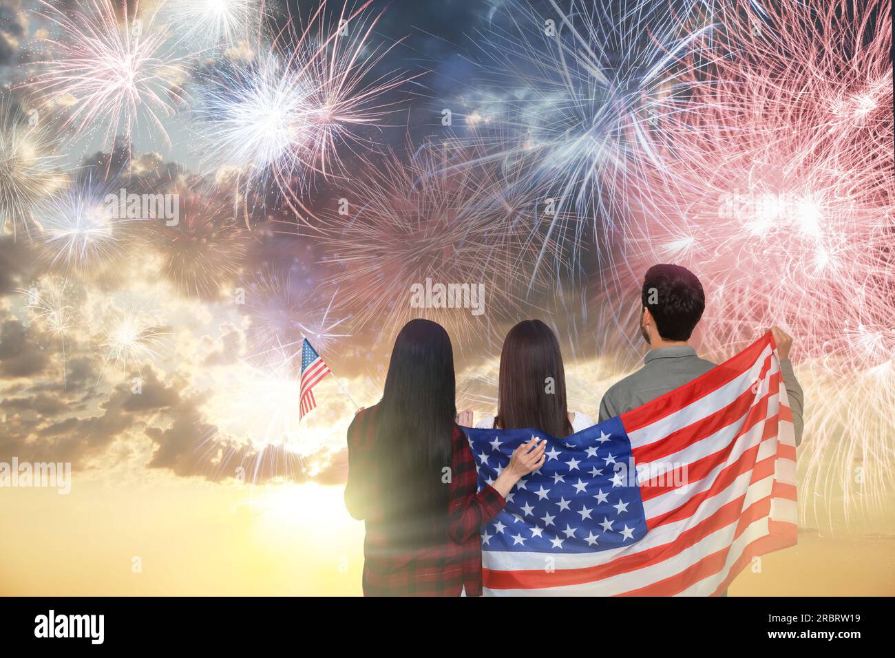 4th of July - Independence day of America. Family with national flags ...