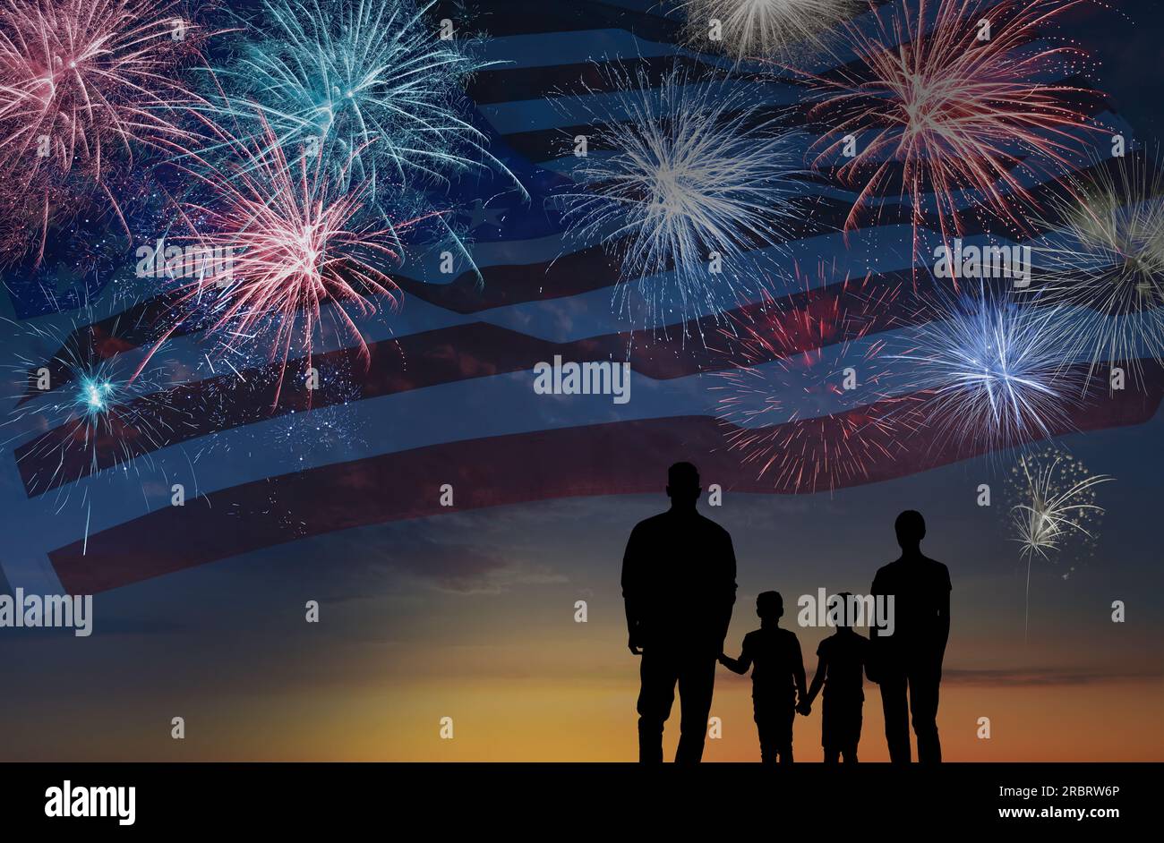 4th of July - Independence day of America. Family enjoying fireworks in ...